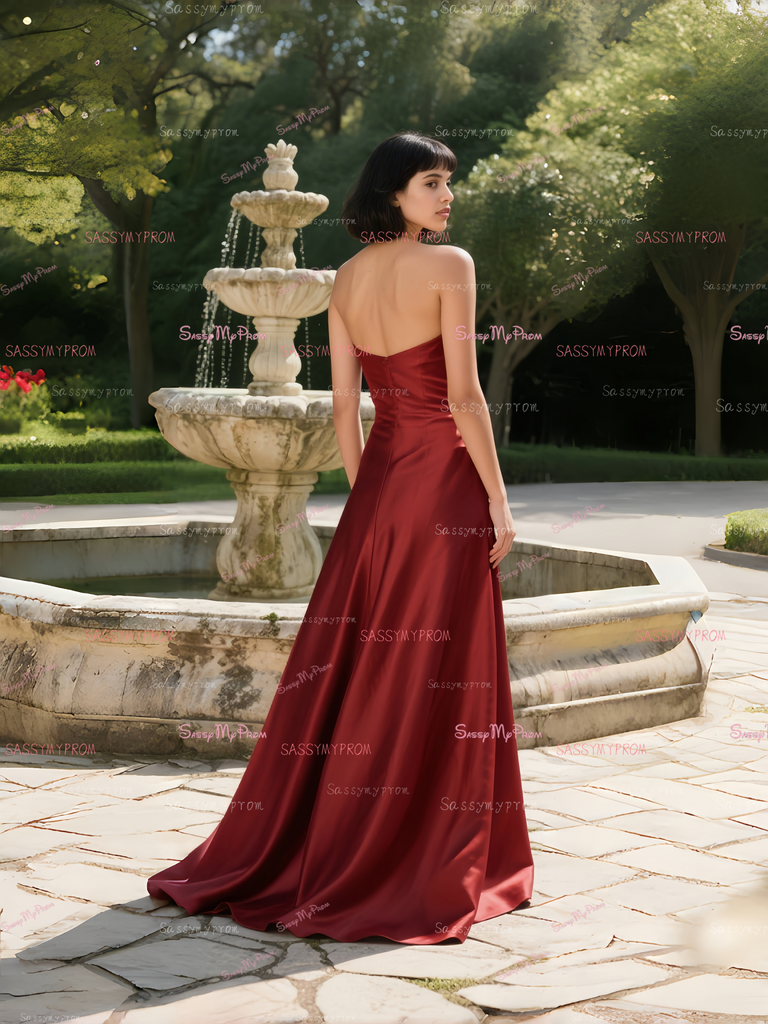 Satin A Line Sweetheart Burgundy Prom Dress – Sassymyprom