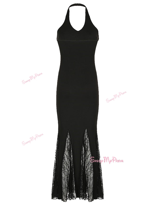 Sheer Lace Body-Hugging Black Maxi Dress – Sassymyprom