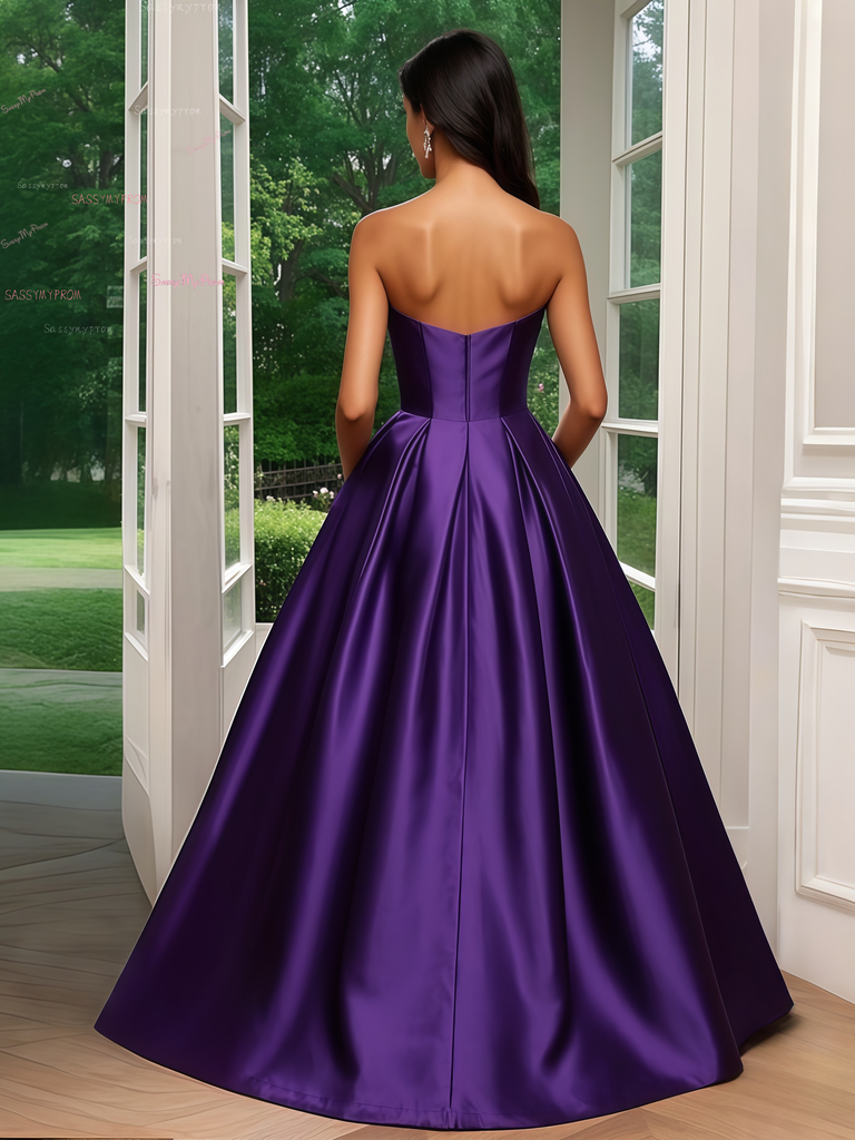 Sweetheart Ball Gown Purple Satin Prom Dress – Sassymyprom
