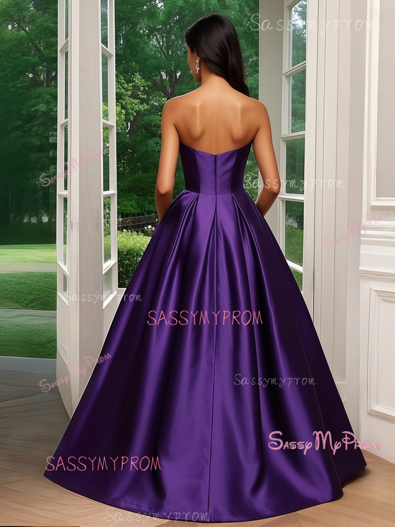 Sweetheart Ball Gown Purple Satin Prom Dress – Sassymyprom