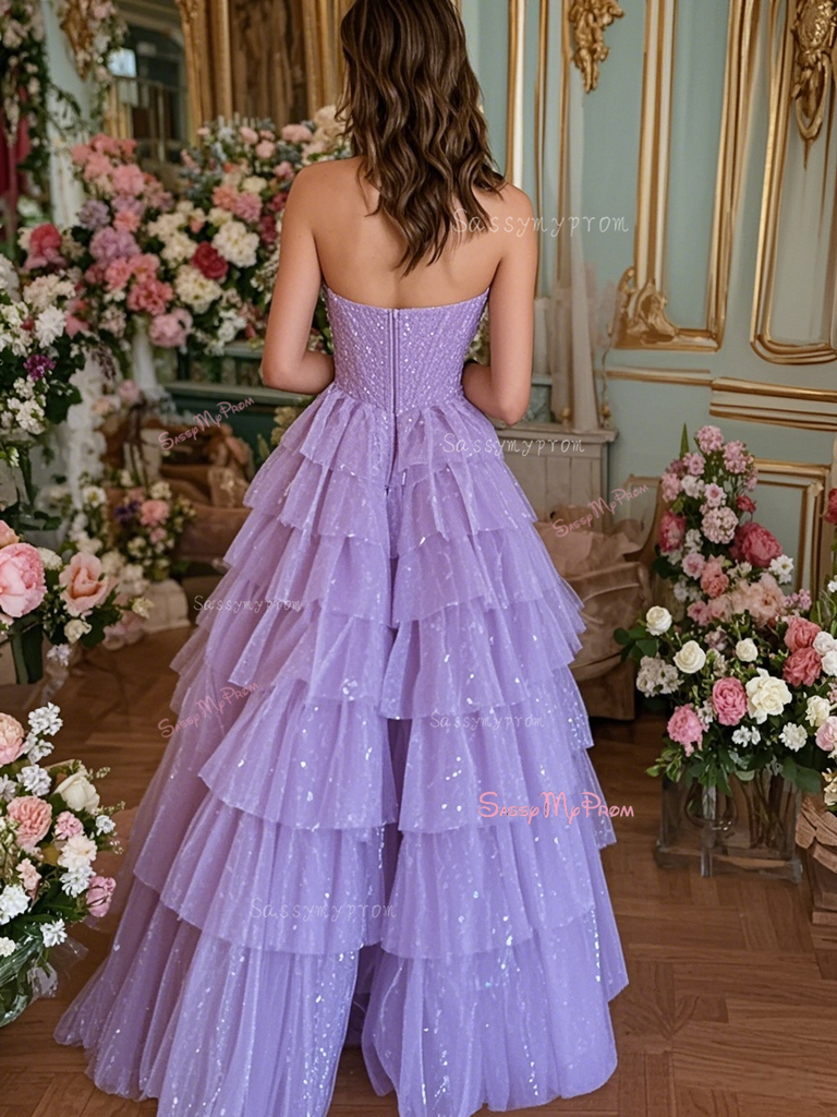 Beading Sparkle Lavender Sweetheart Layer Tulle Prom Dress – Sassymyprom