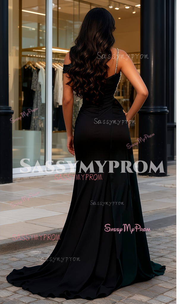 Sequin Beading Trumpet Mermaid Spaghetti Straps Prom Dress With Slit ...