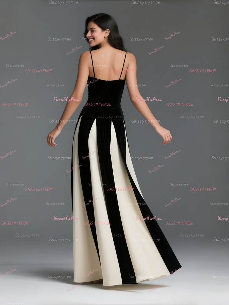 Chiffon Black & White Spaghetti Straps Prom Dress – Sassymyprom
