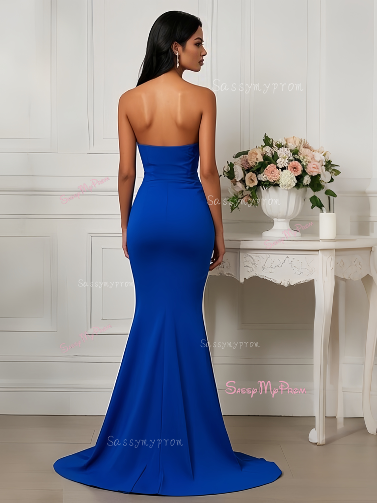 Keyhole Beading Satin Blue Trumpet Mermaid Prom Dress – Sassymyprom
