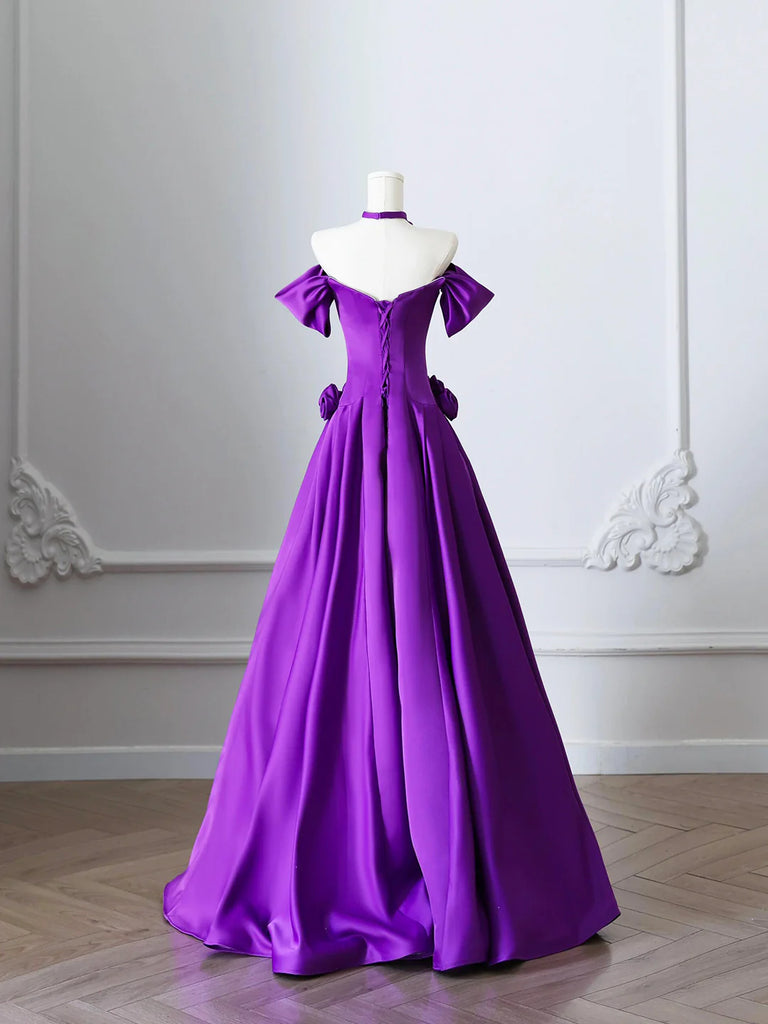 Purple Satin A-Line Off The Shoulder Prom Dress – Sassymyprom