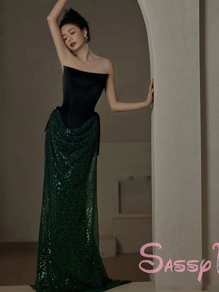 Velevt Sequin Dark Green Trumpet Mermaid Prom Dress – Sassymyprom
