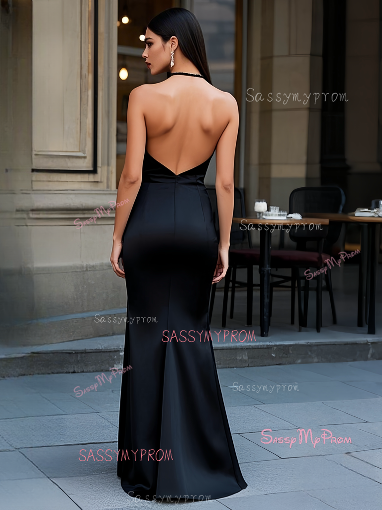Lace Satin Sheath Column Black Sweetheart Prom Dress With Slit ...