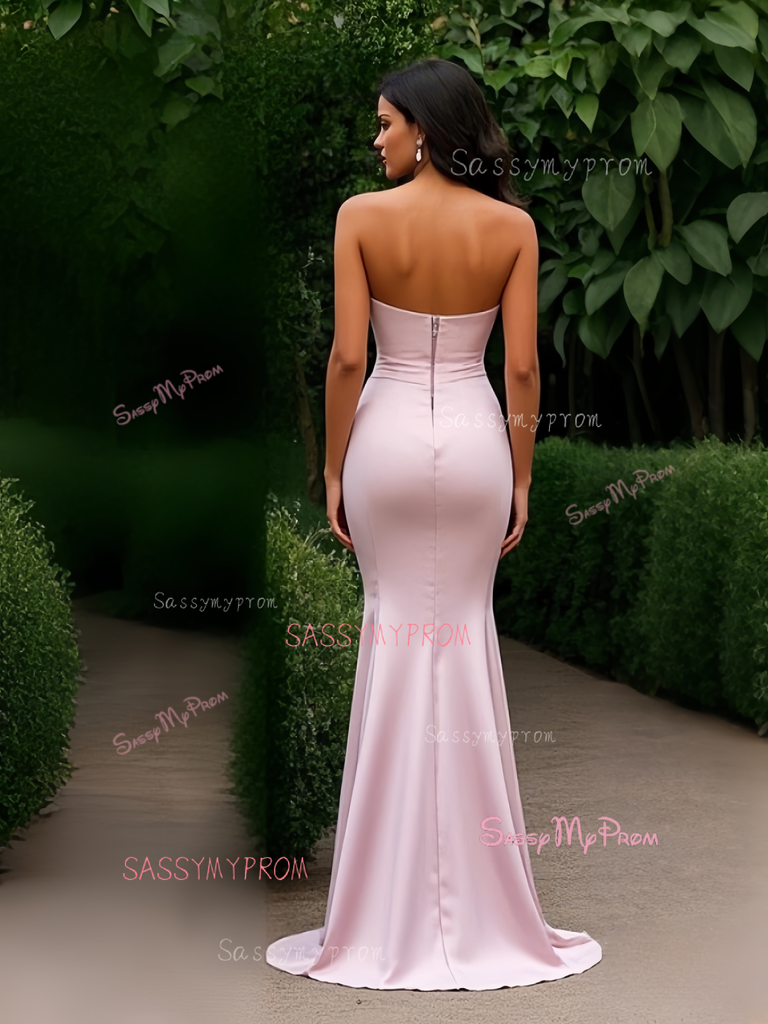 Satin Trumpet Mermaid Pink Ruched Sweetheart Prom Dress With Slit ...