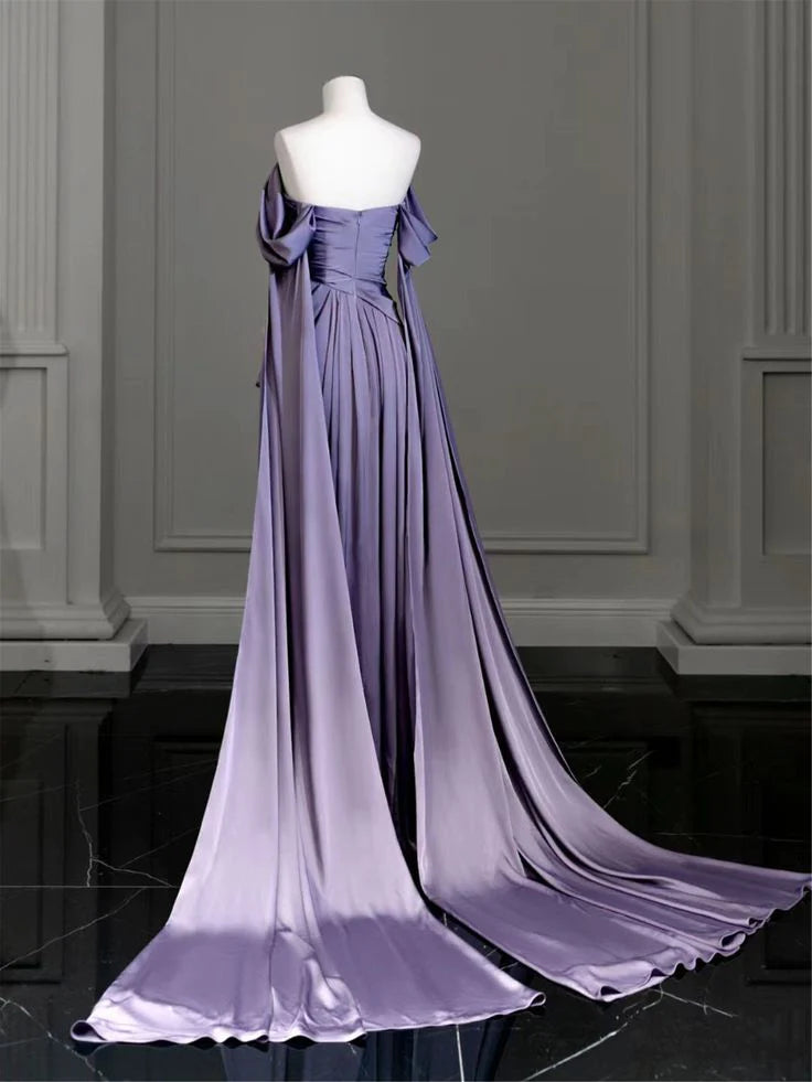 2024 Off The Shoulder Purple Satin Prom Dress – Sassymyprom