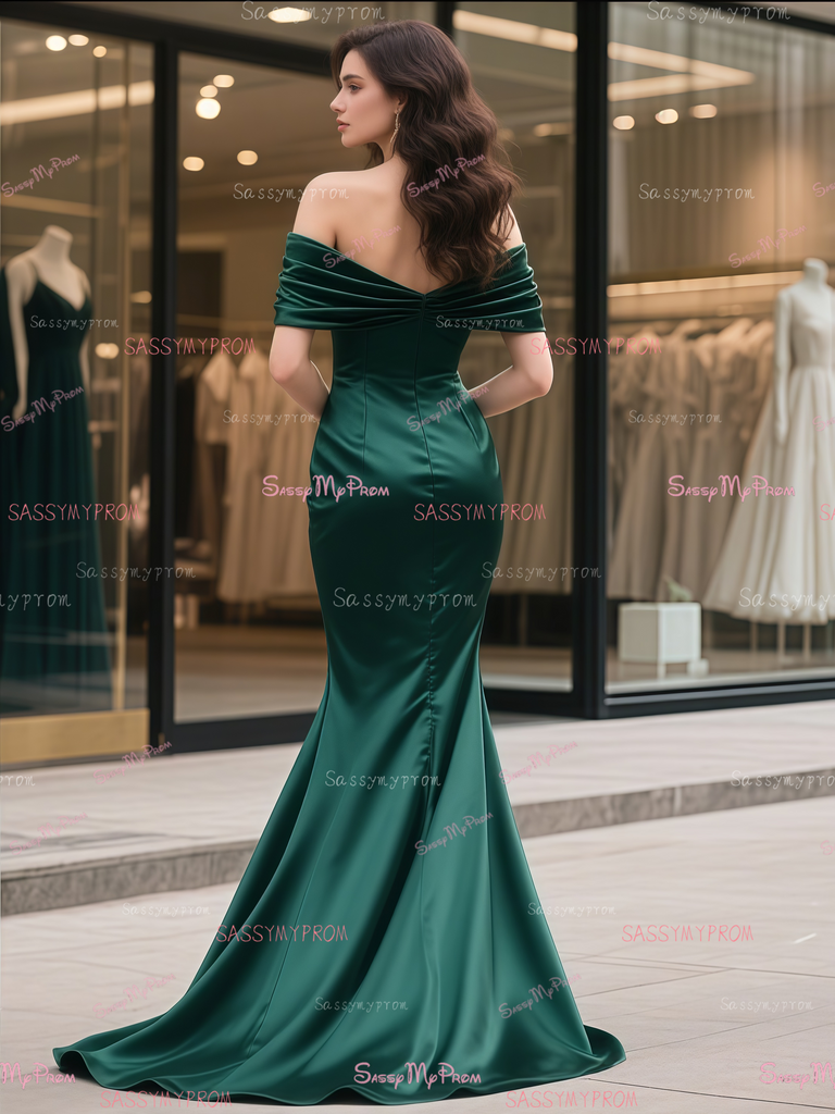 Green Off The Shoulder Trumpet Mermaid Prom Dress – Sassymyprom