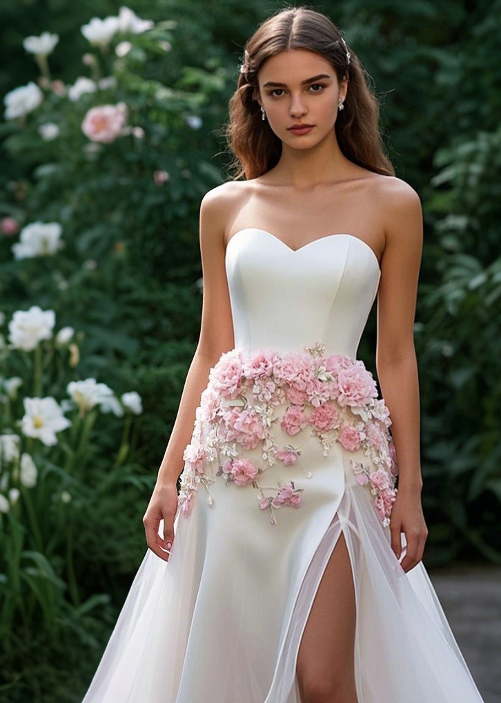 Satin & Tulle A Line Pink Flower Prom Dress With Slit – Sassymyprom