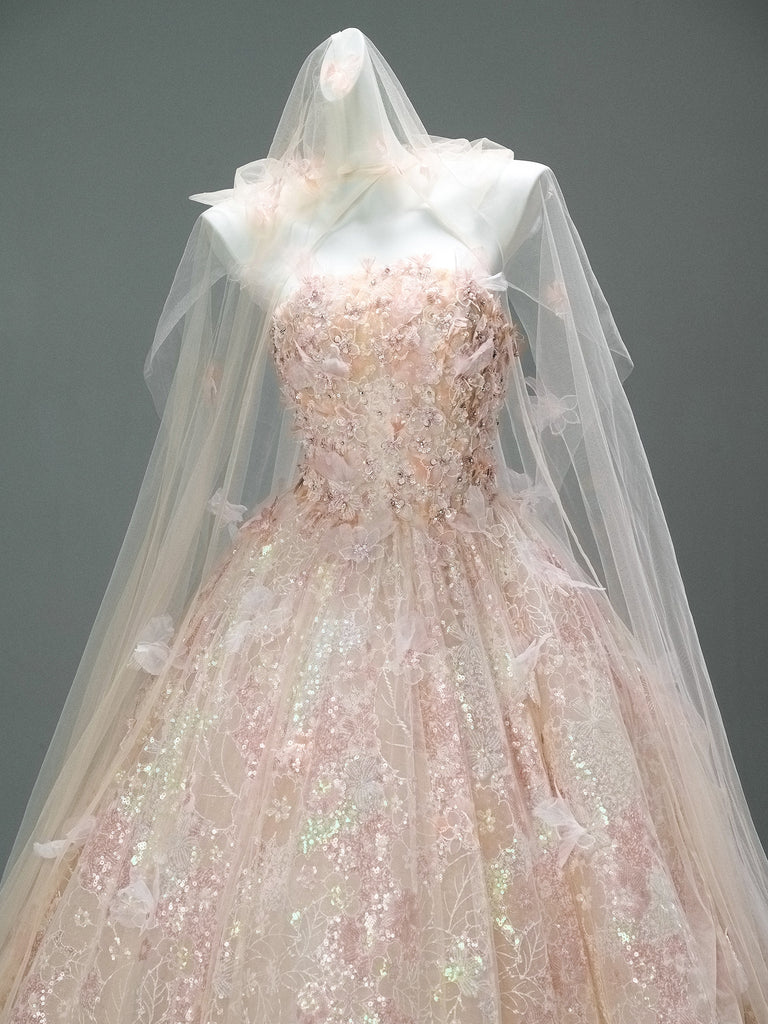 Ball Gown Sequin Tulle Pink Flower Prom Dress – Sassymyprom