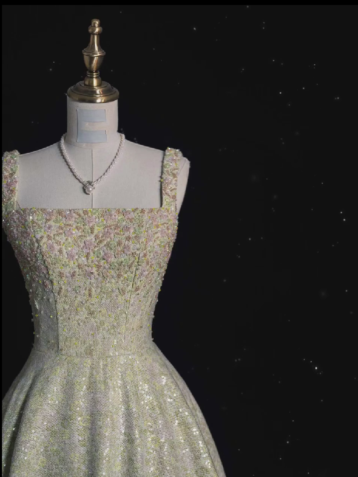 2024 Sparkle Sequin A Line Floral Prom Dress – Sassymyprom