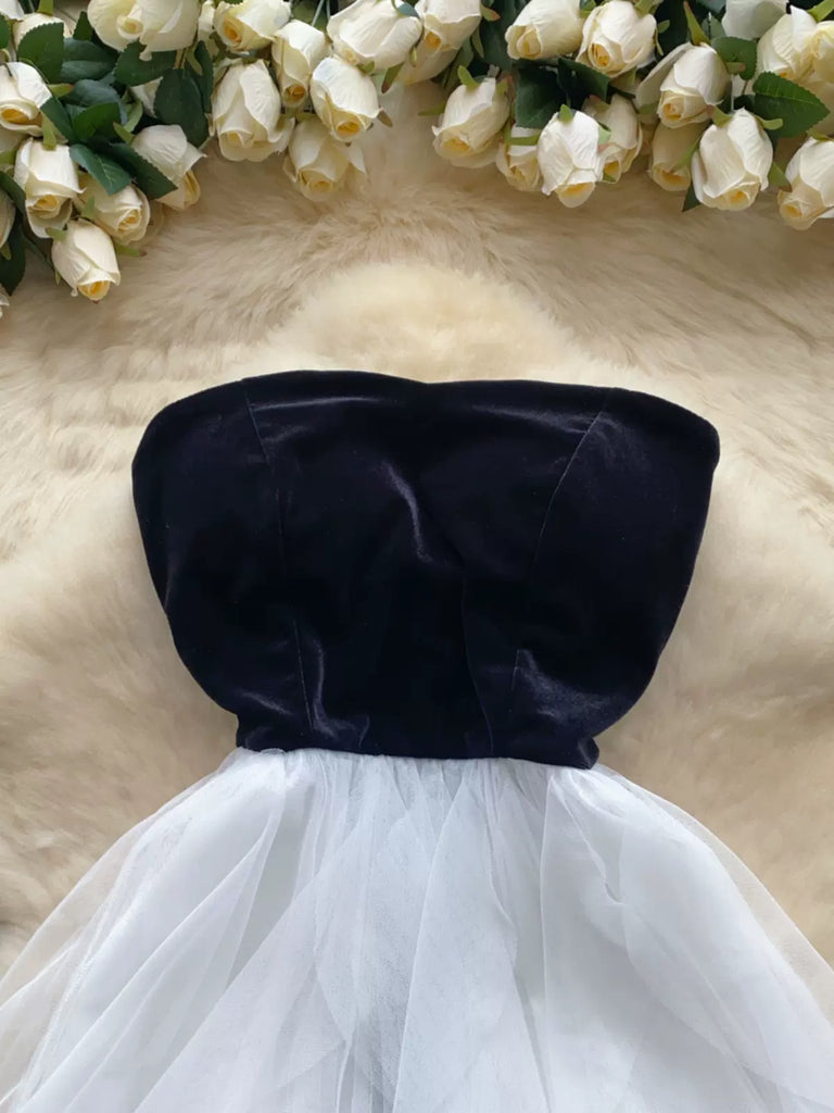 Strapless Velvet Bodice Tulle Layers Maxi Dress – Sassymyprom