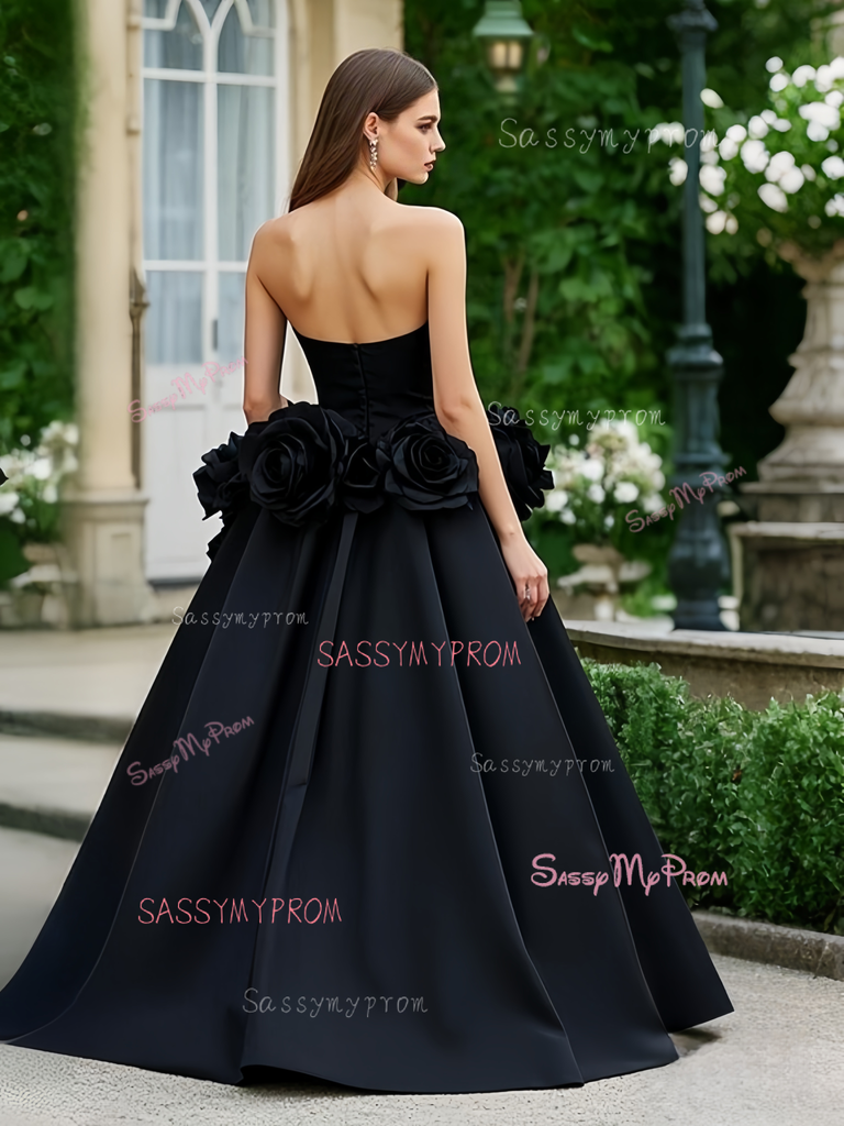 A Line Flower Satin Sweetheart Prom Dress With Slit – Sassymyprom