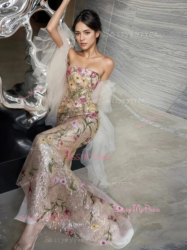 Trumpet Mermaid Floral Strapless Prom Dress – Sassymyprom