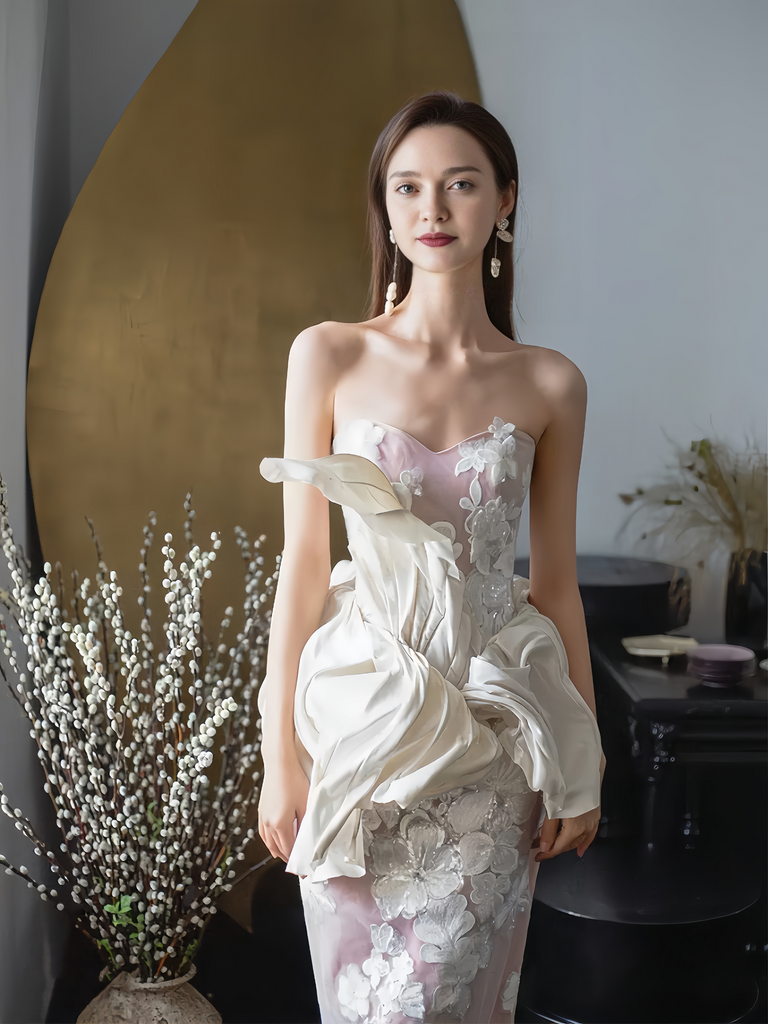 2024 Trumpet Mermaid Pink Sweetheart Floral Prom Dress – Sassymyprom