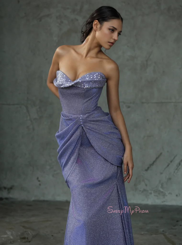 Sweetheart Trumpet Mermaid Sequin Purple Ruched Prom Dress – Sassymyprom