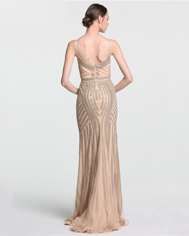 Gold Straps Mermaid Diamond Evening Dress – Sassymyprom