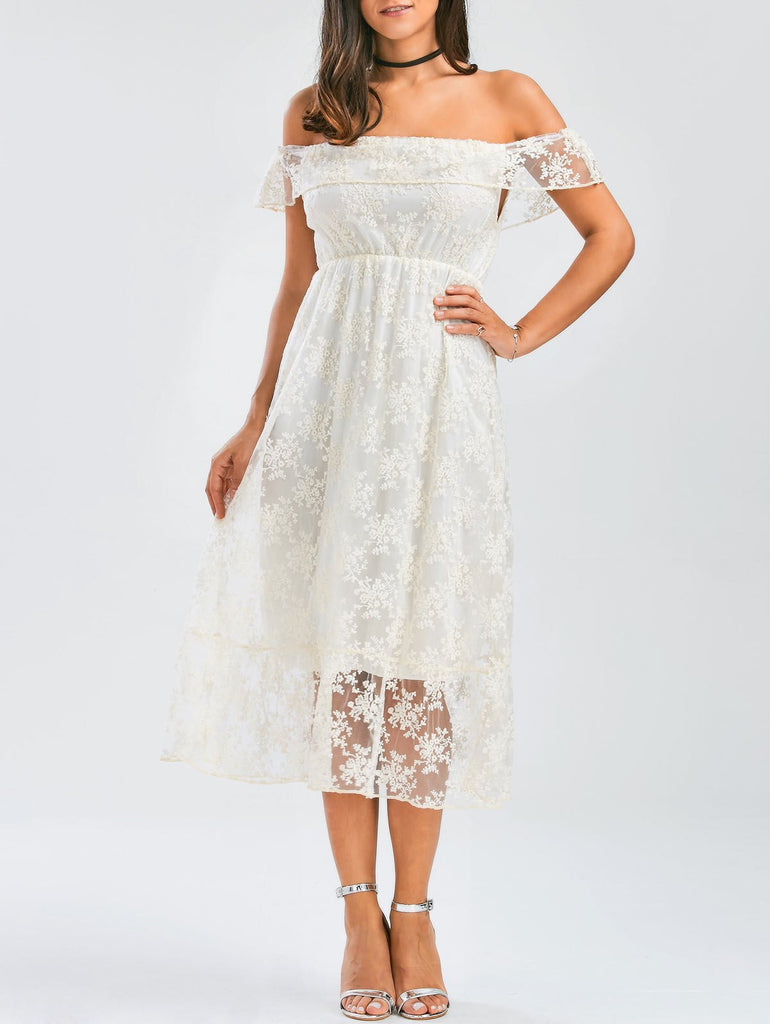 White Off Shoulder Ruffle Lace Wedding Dress Cheap Free Shipping ...