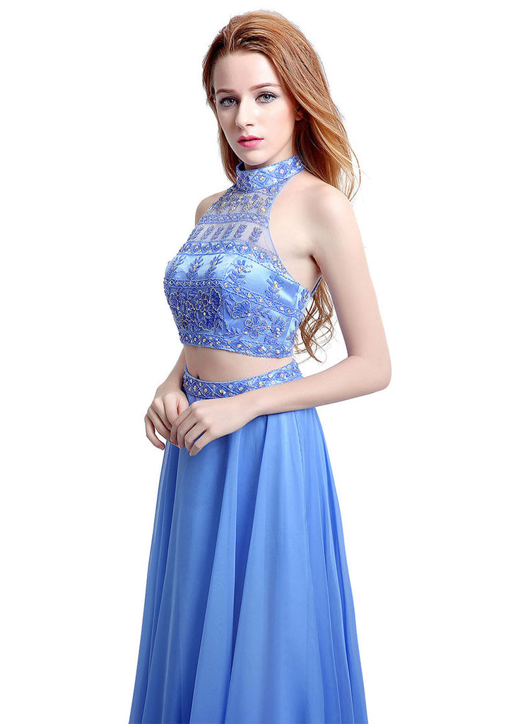 Elegant Chiffon Halter Neckline Cut-out Two-piece A-line Evening Dress ...