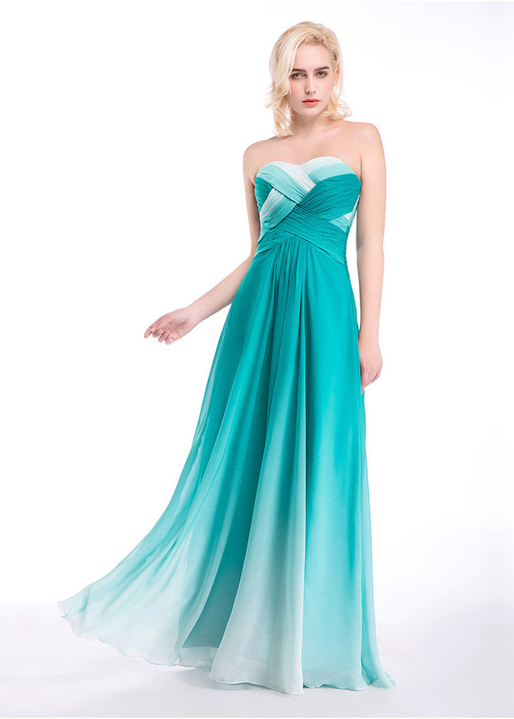 Green Gradient Chiffon Sweetheart Neckline A-Line Prom Dresses ...