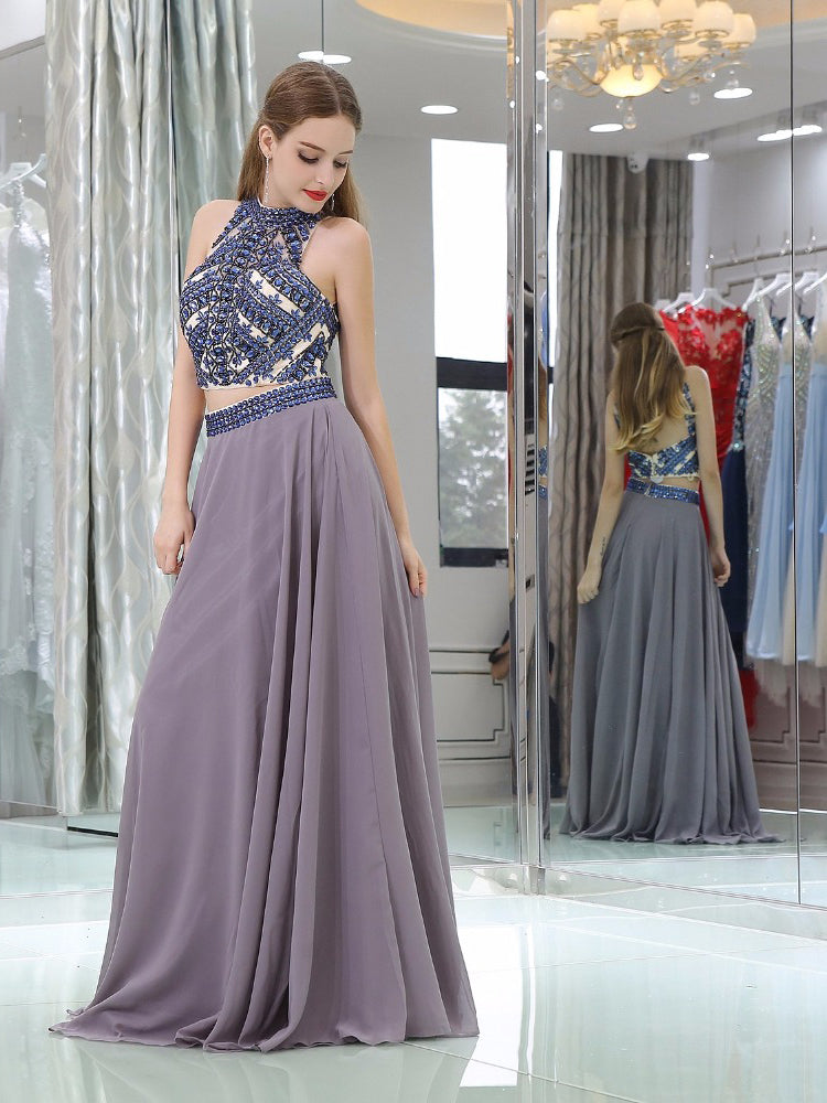 Gary Beading High Neck Two Piece Prom Dress – Sassymyprom