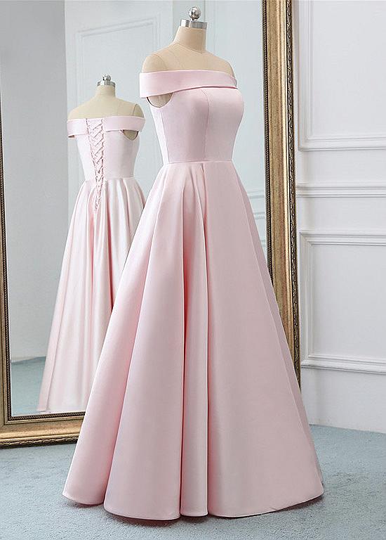 Satin Off-the-shoulder Pink Satin A-line Prom Dress – Sassymyprom