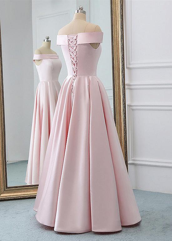 Satin Off-the-shoulder Pink Satin A-line Prom Dress – Sassymyprom