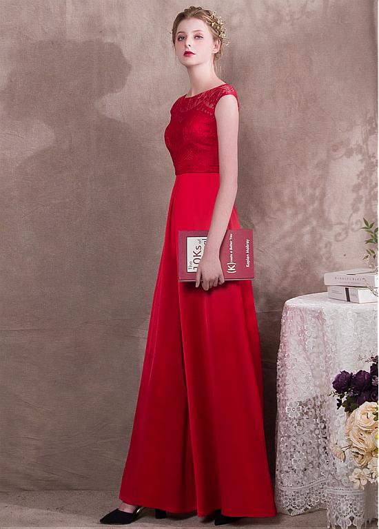 Jumpsuit Acetate Satin & Lace Jewel Red Evening Dress – Sassymyprom